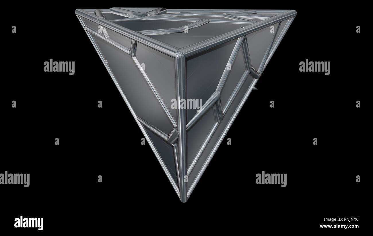 3d geometry techno tetrahedron. Chrome pyramid. 3d rendering Stock ...