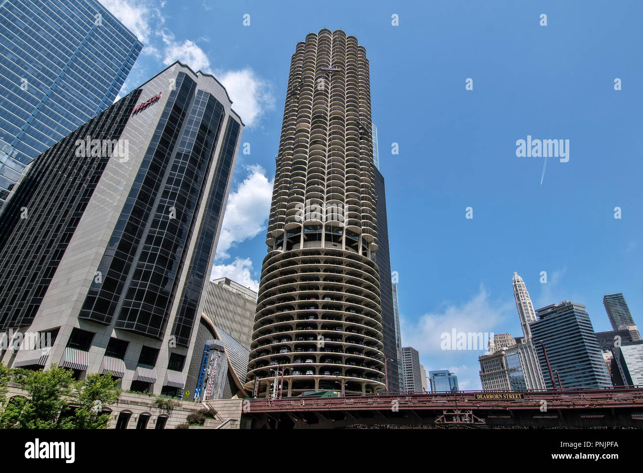 Marina Towers and Dearborn Street Bridge, Downtown Chicago, IL Stock ...