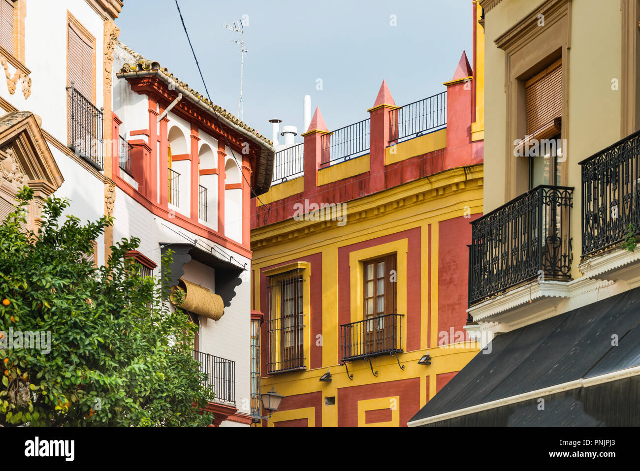Andalusian style building in Sevilla city, Spain Stock Photo - Alamy