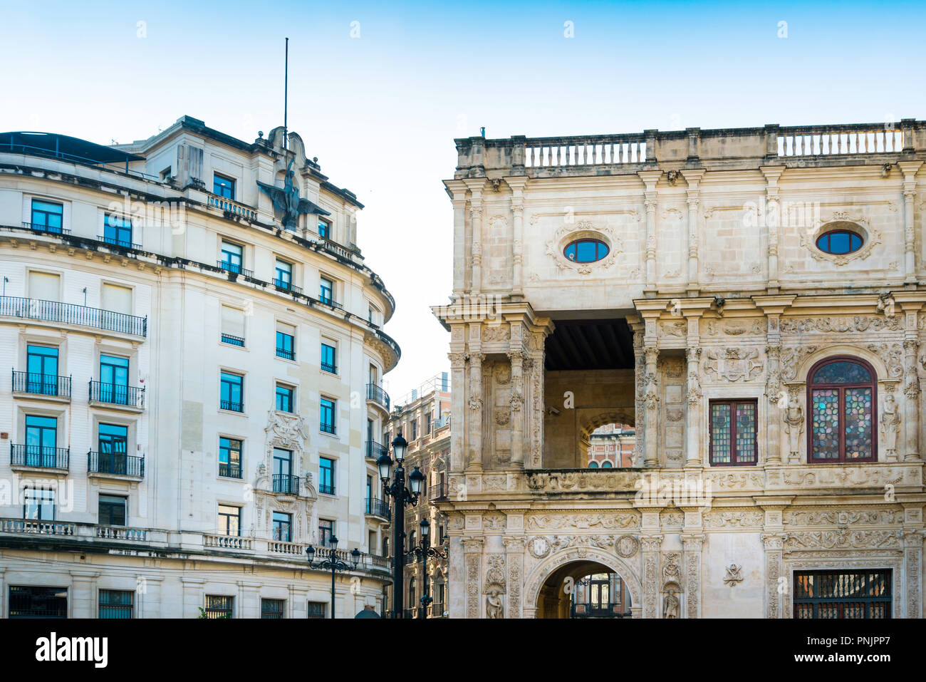 Antique building view in Old Town Sevilla, Spain Stock Photo - Alamy