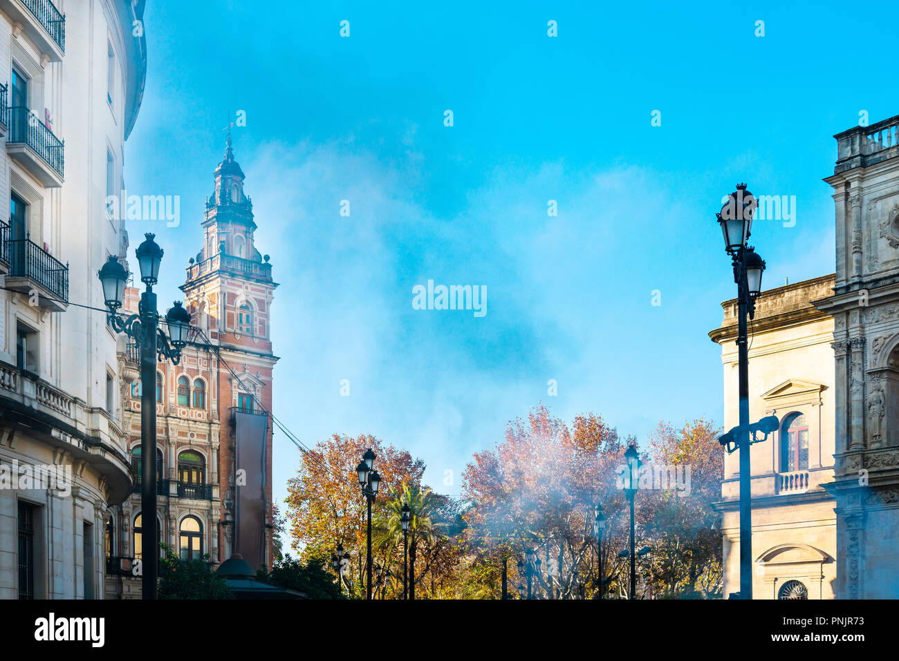 Street view of downtown in Sevilla city, Spain Stock Photo - Alamy
