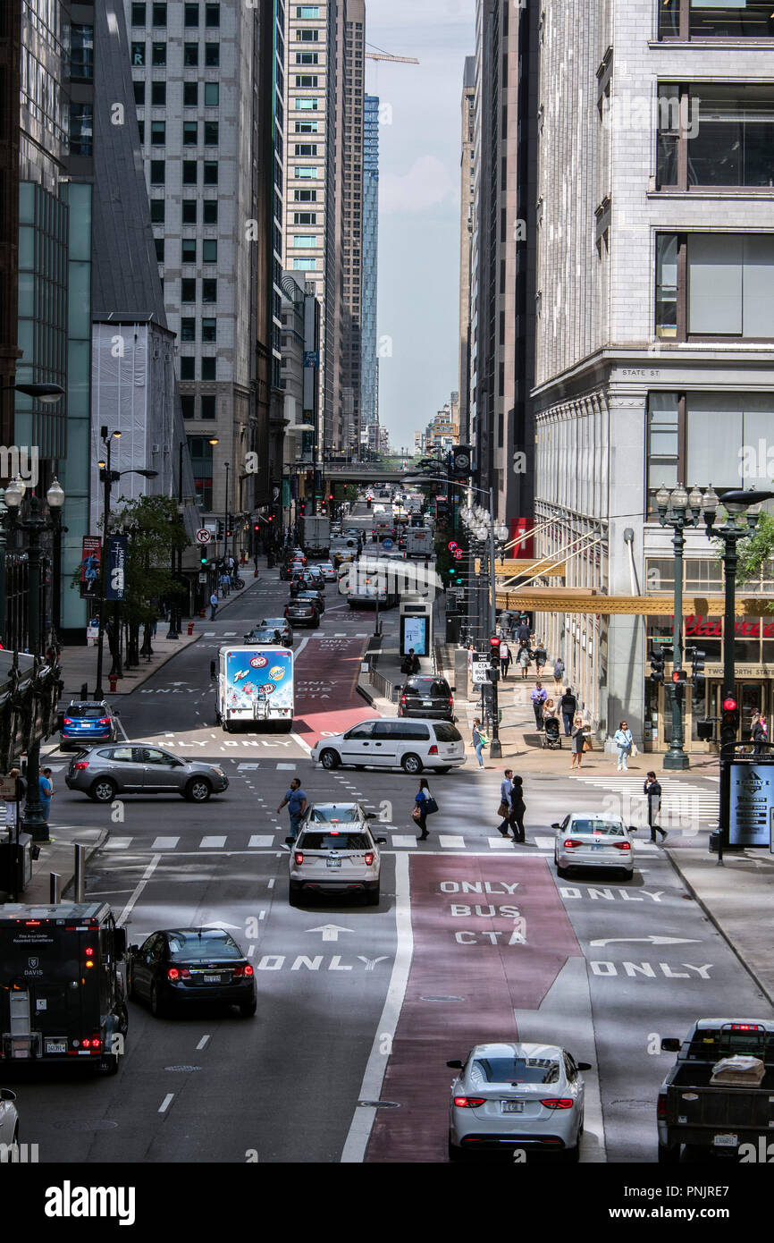 View of East Madison Street from the elevated "L" train, Downtown ...