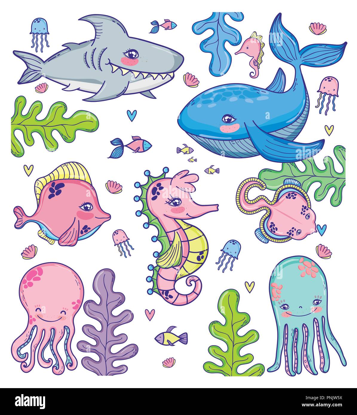Set of sea animals cartoons Stock Vector Image & Art - Alamy