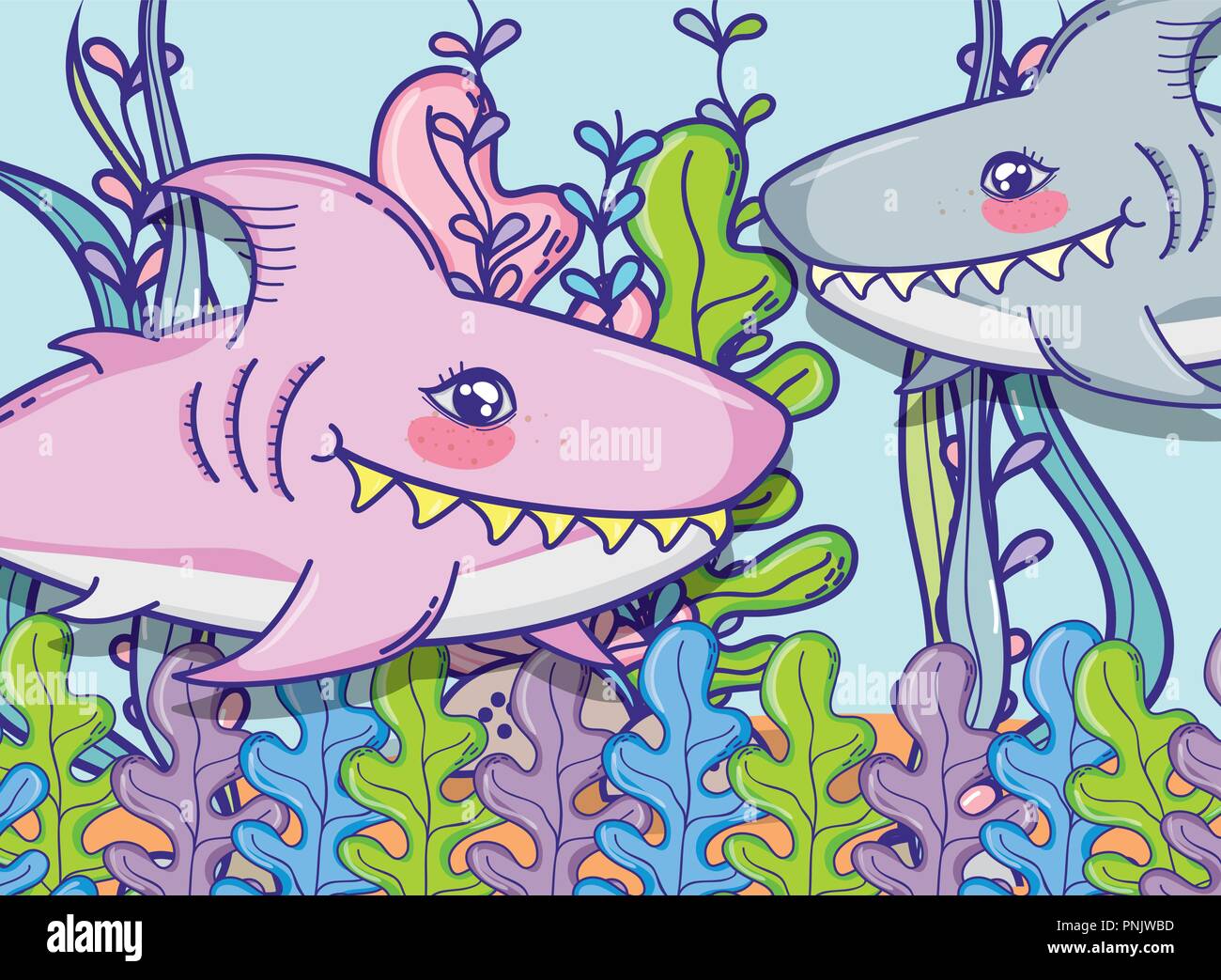 Sharks in sea cute cartoon Stock Vector Image & Art - Alamy