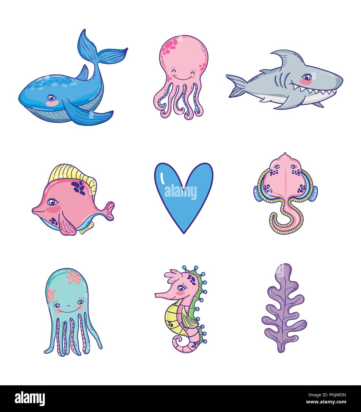 Set of sea animals cartoons Stock Vector Image & Art - Alamy