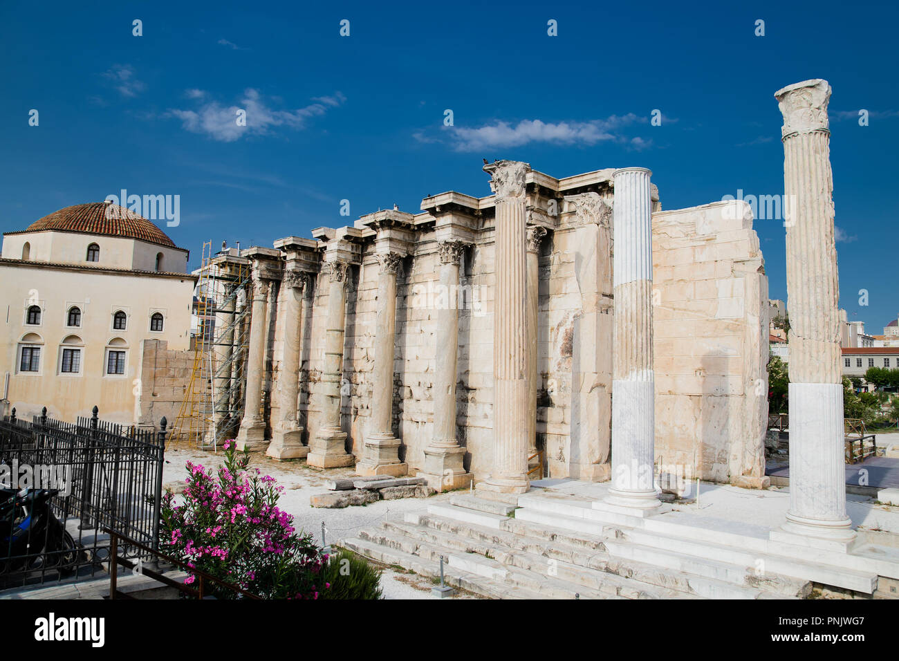 The preserved ancient wall with row of columns located in Hadrian's ...