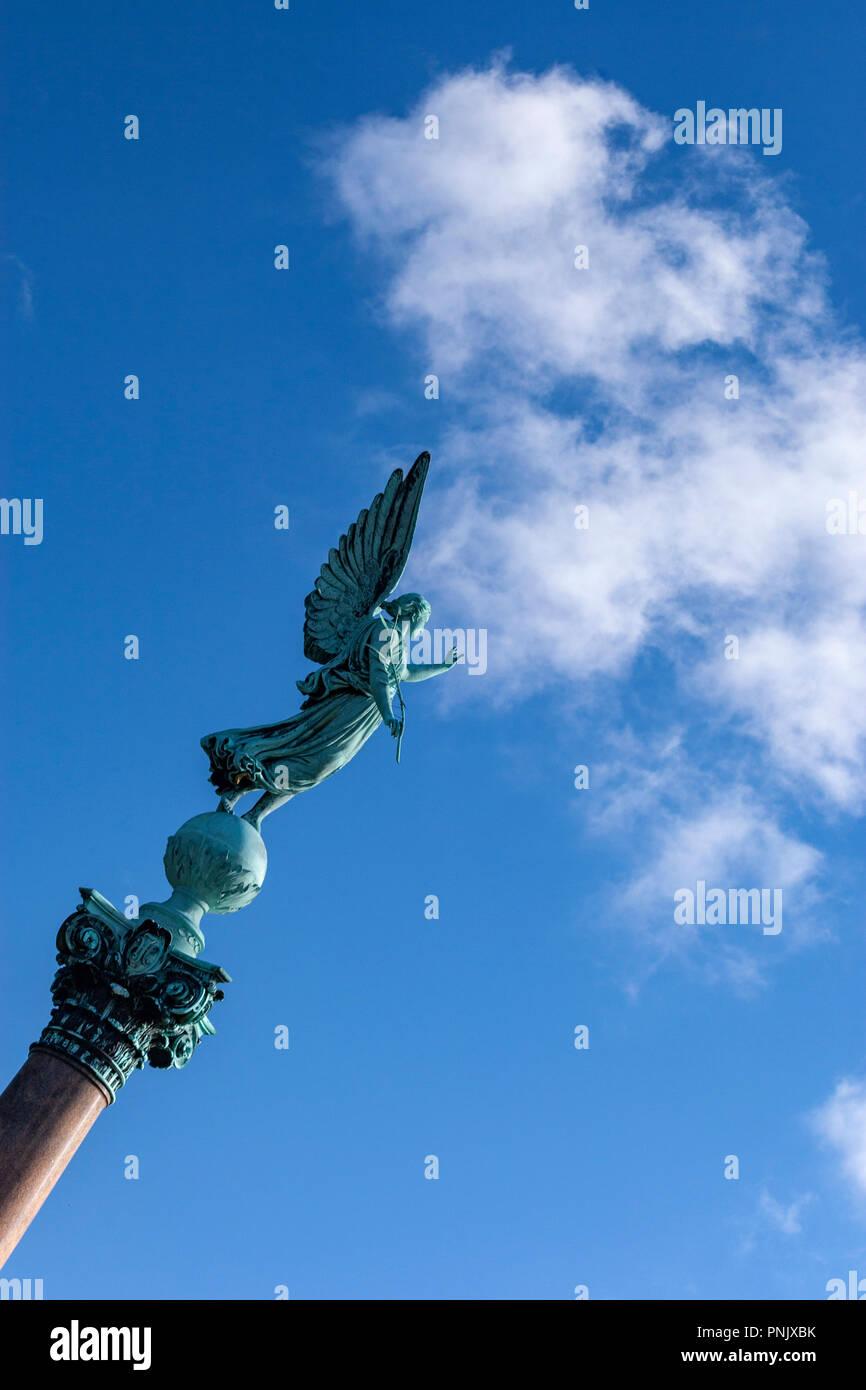 Close up in clouds of the Angel statue in Langelinie, Copenhagen ...