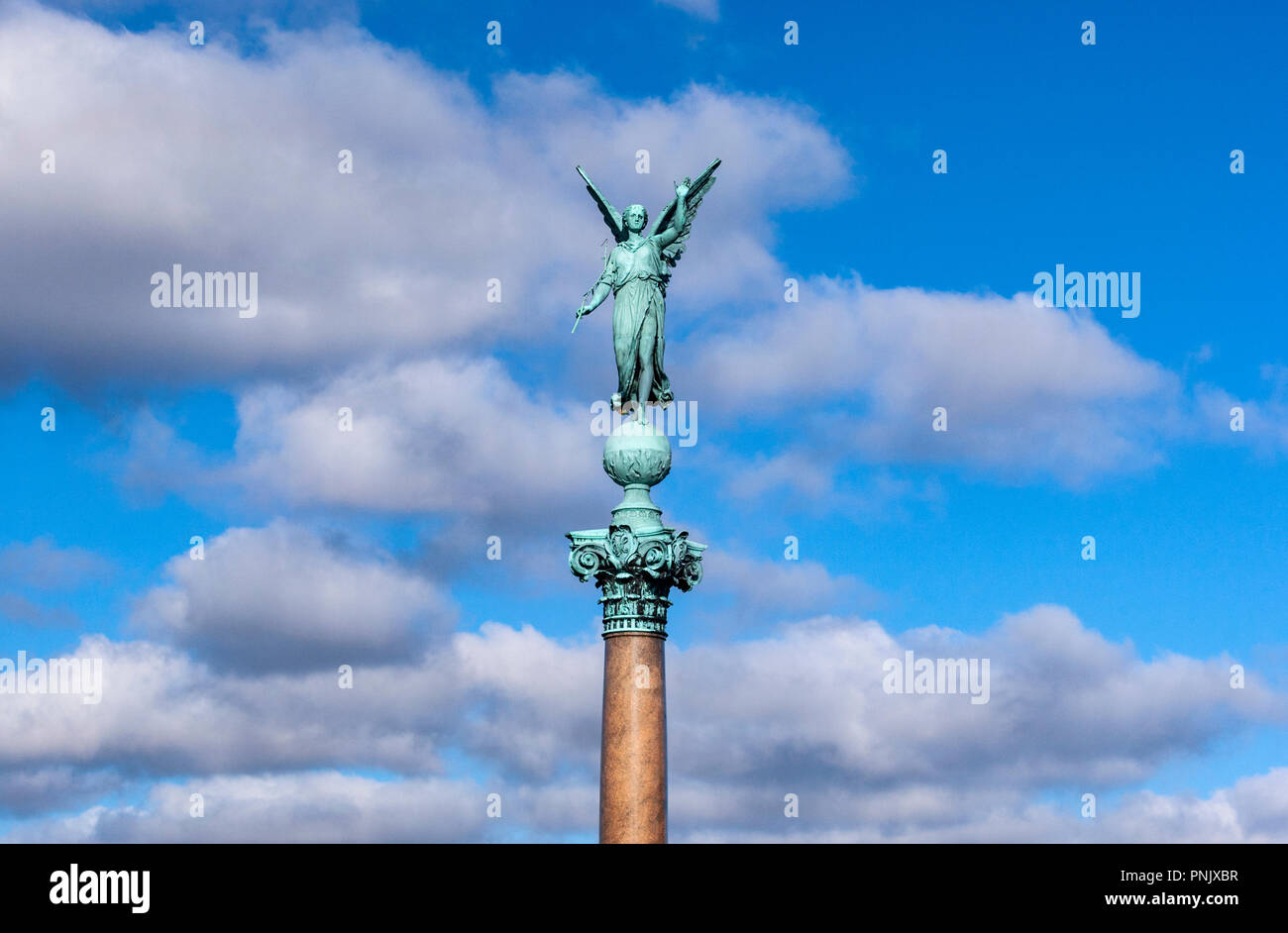 Close up in clouds of the Angel statue in Langelinie, Copenhagen ...