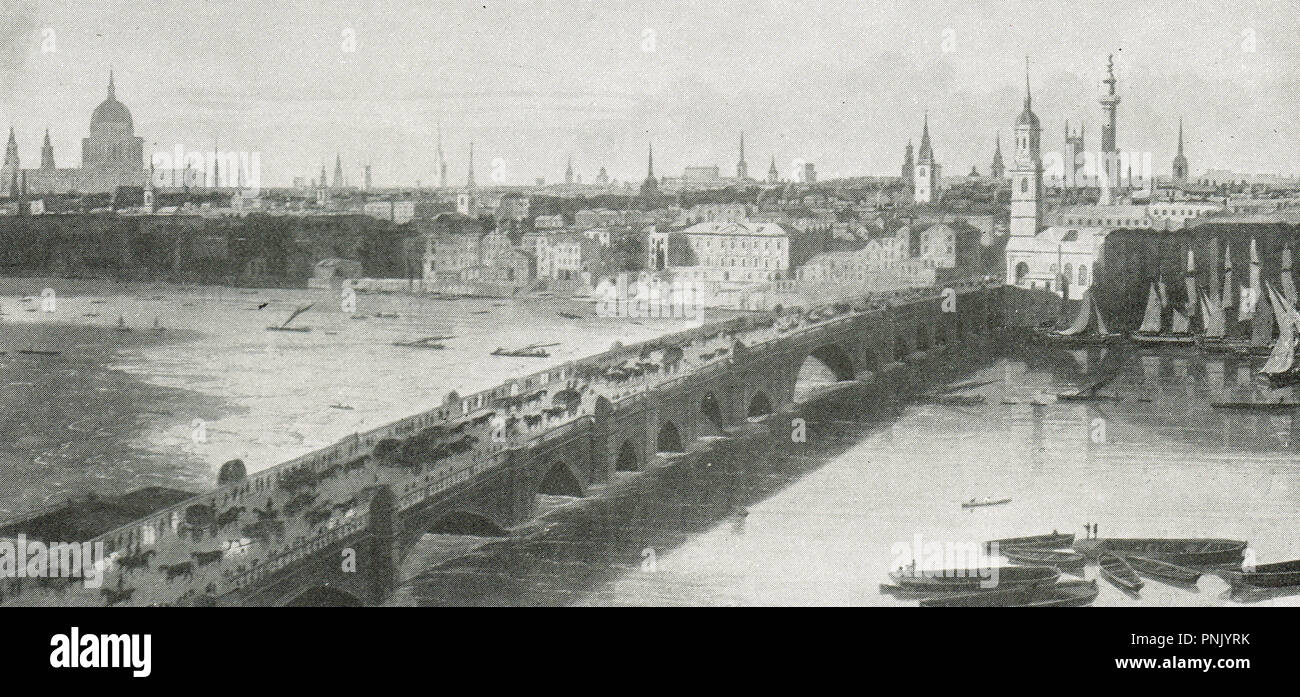 Old London bridge, early in the 19th century Stock Photo - Alamy