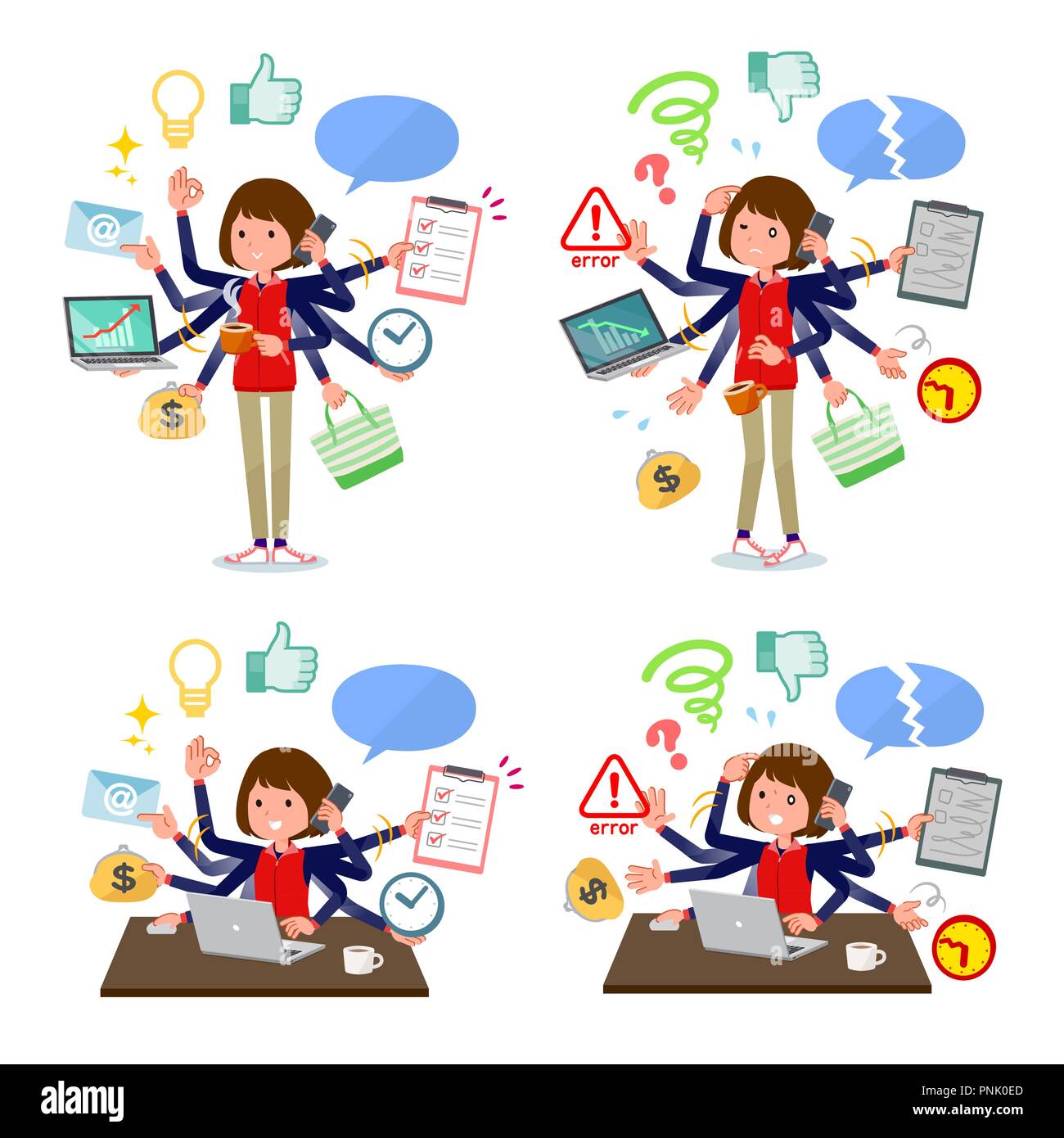 A set of women who perform multitasking in the office.There are things ...