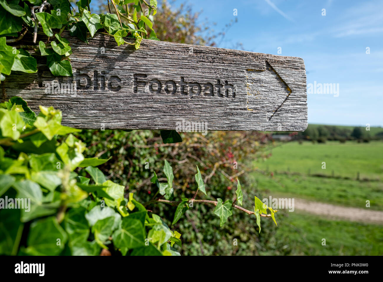 Public footpath signage at Southease, near Lewes, East Sussex Stock ...