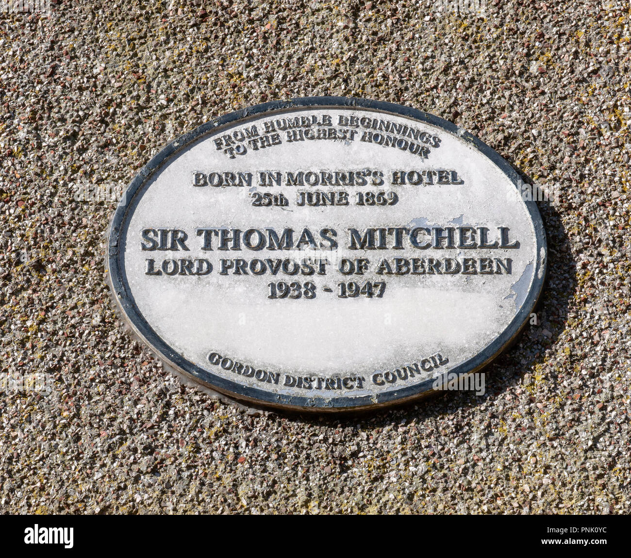 Plaque on the Wall of Morris's Hotel, Oldmeldrum commemorating Sir ...