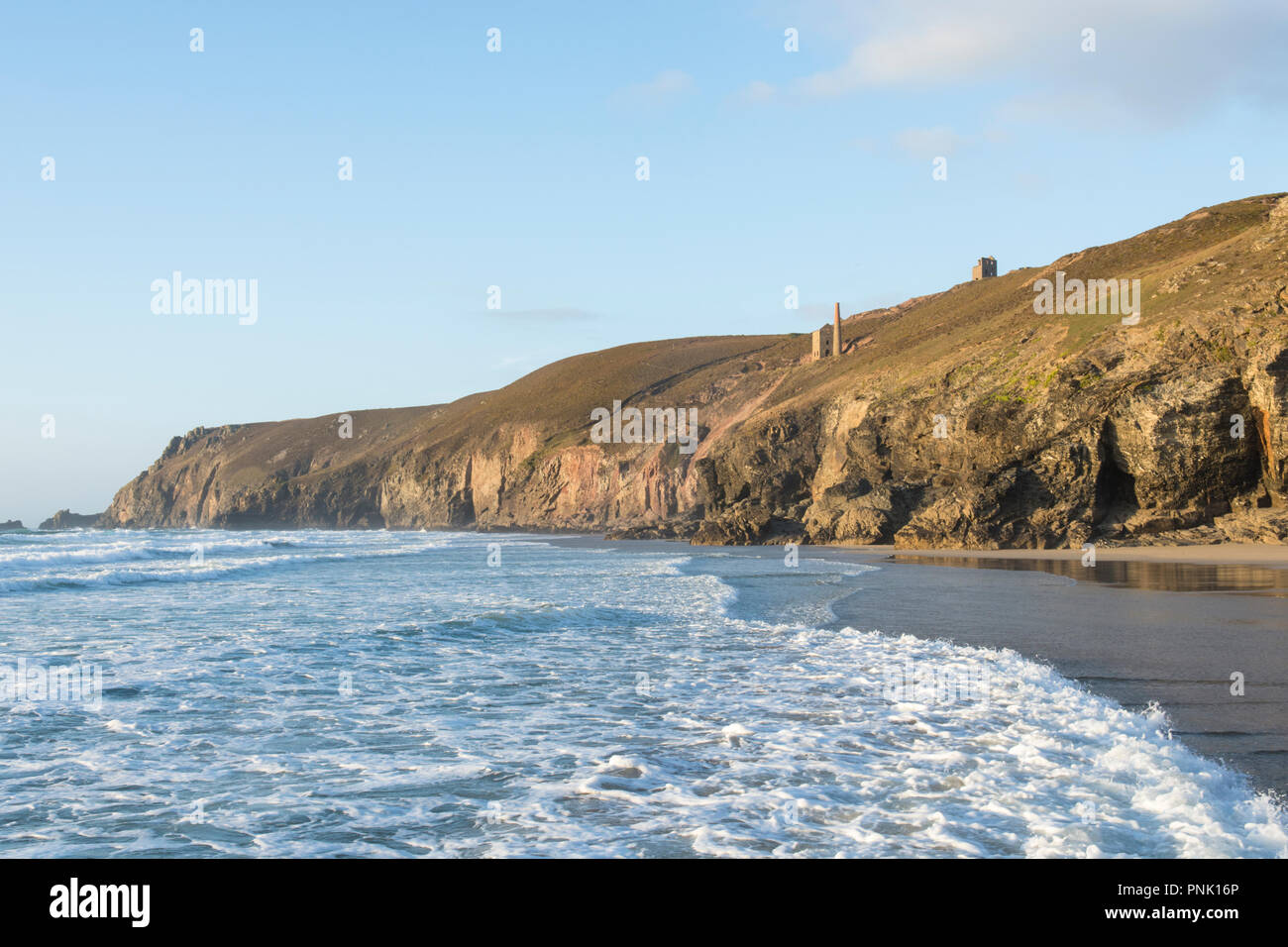 The beach and cliffs at Chapel Porth, looking up to Wheal Coates tin ...