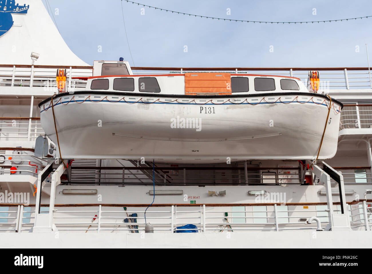 Lifeboat onboard the cruise ship Princess Danae, Madeira, at Langelinie ...