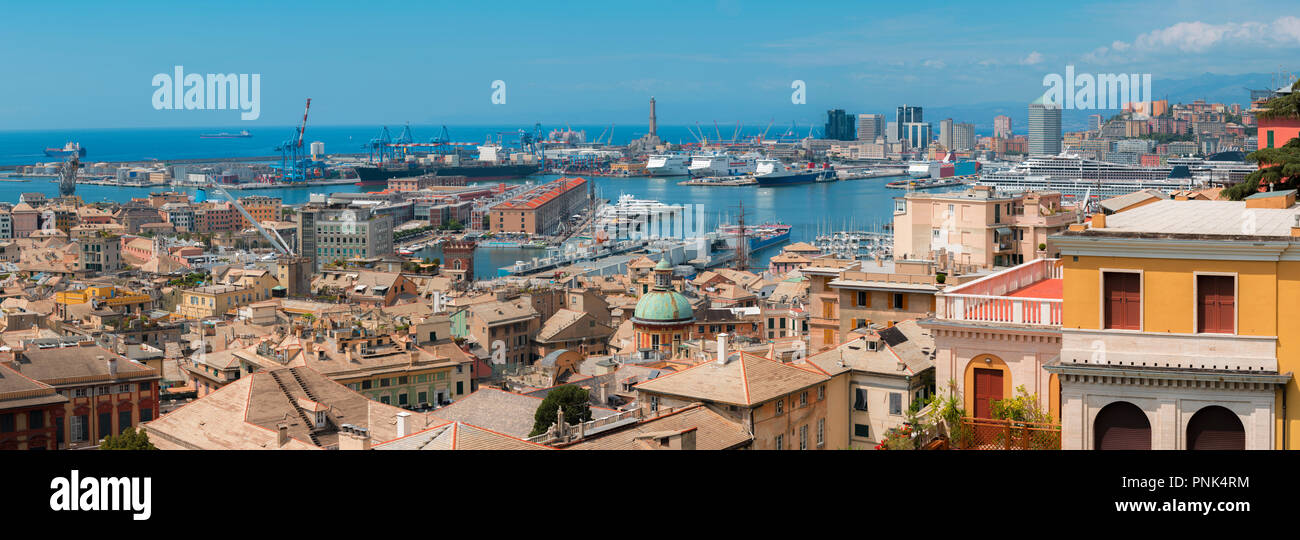 Amazing view of the Genoa city, Italy, with crowded and colorful ...