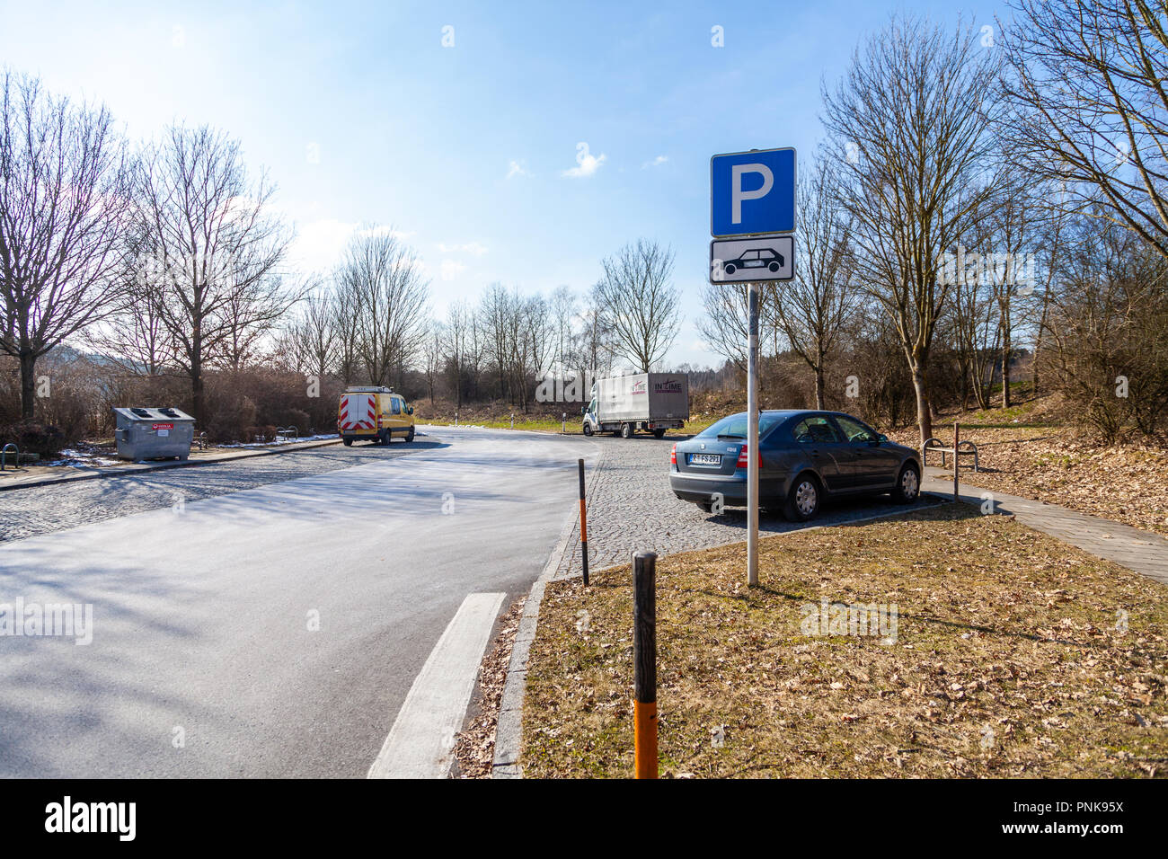WAIDHAUSEN / GERMANY - FEBRUARY 22, 2018: Parking bay with cars on a ...