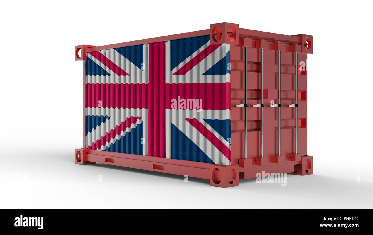 3d rendering of a shipping cargo container with British flag isolated ...