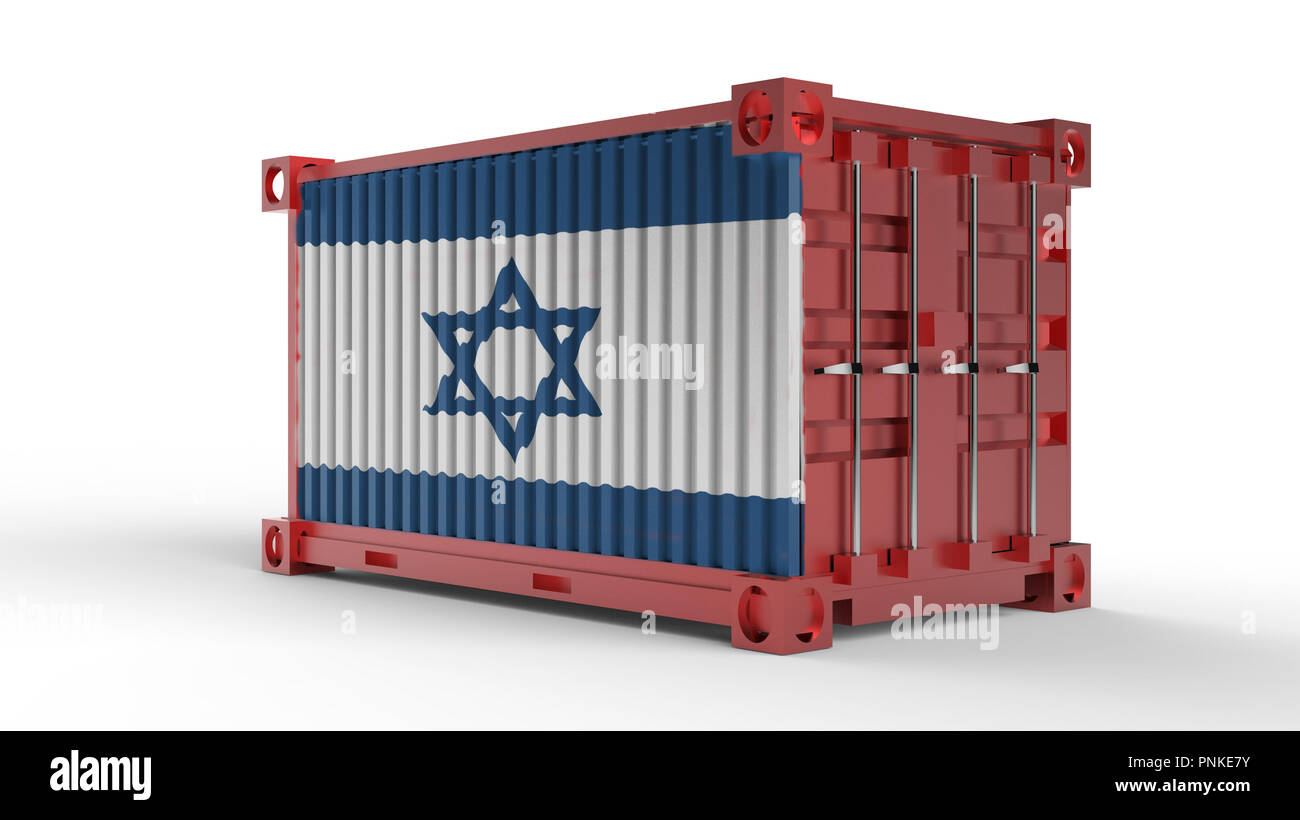 3d rendering of a shipping cargo container with Israel flag isolated on ...