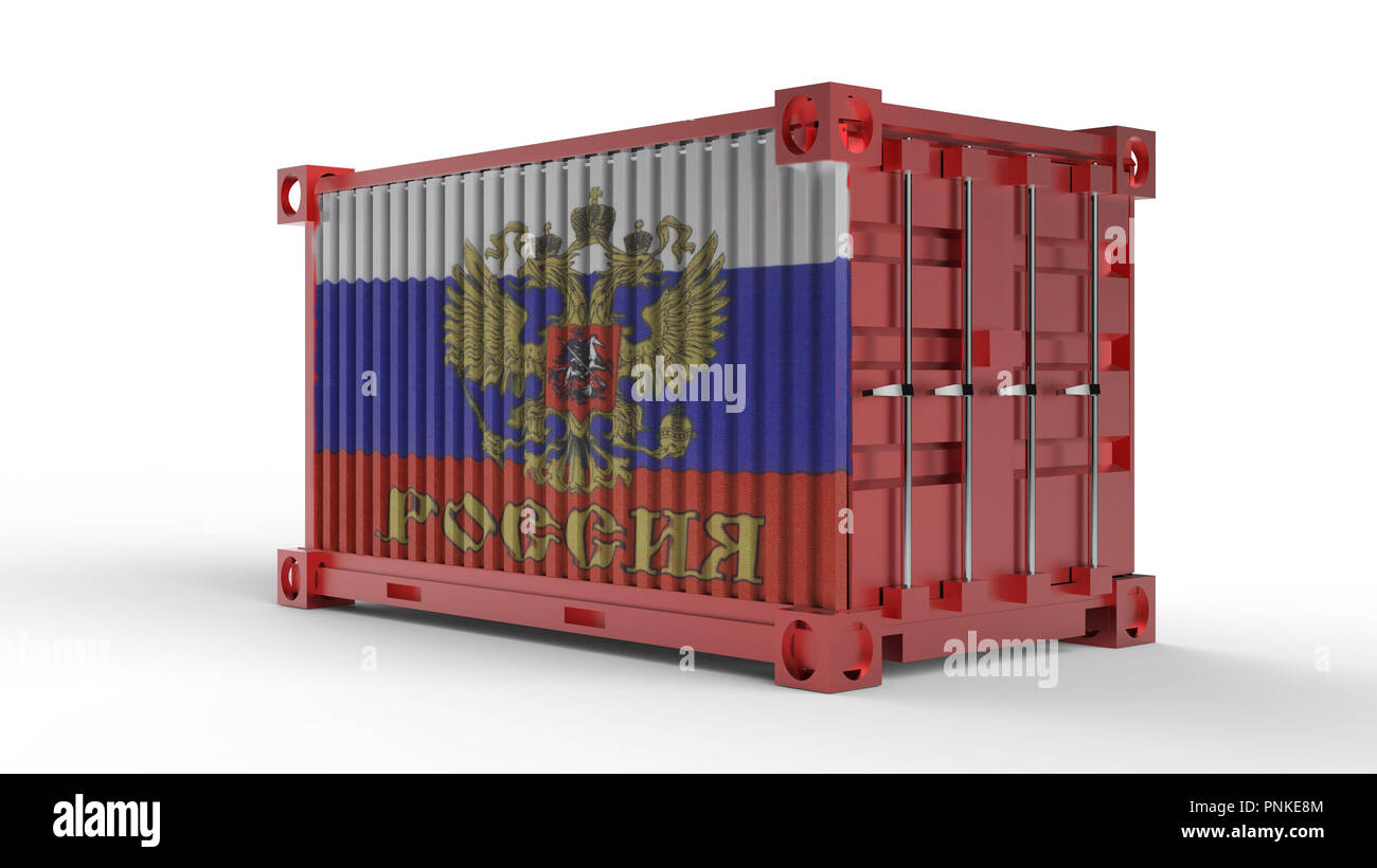 3d rendering of a shipping cargo container with Russian flag isolated ...