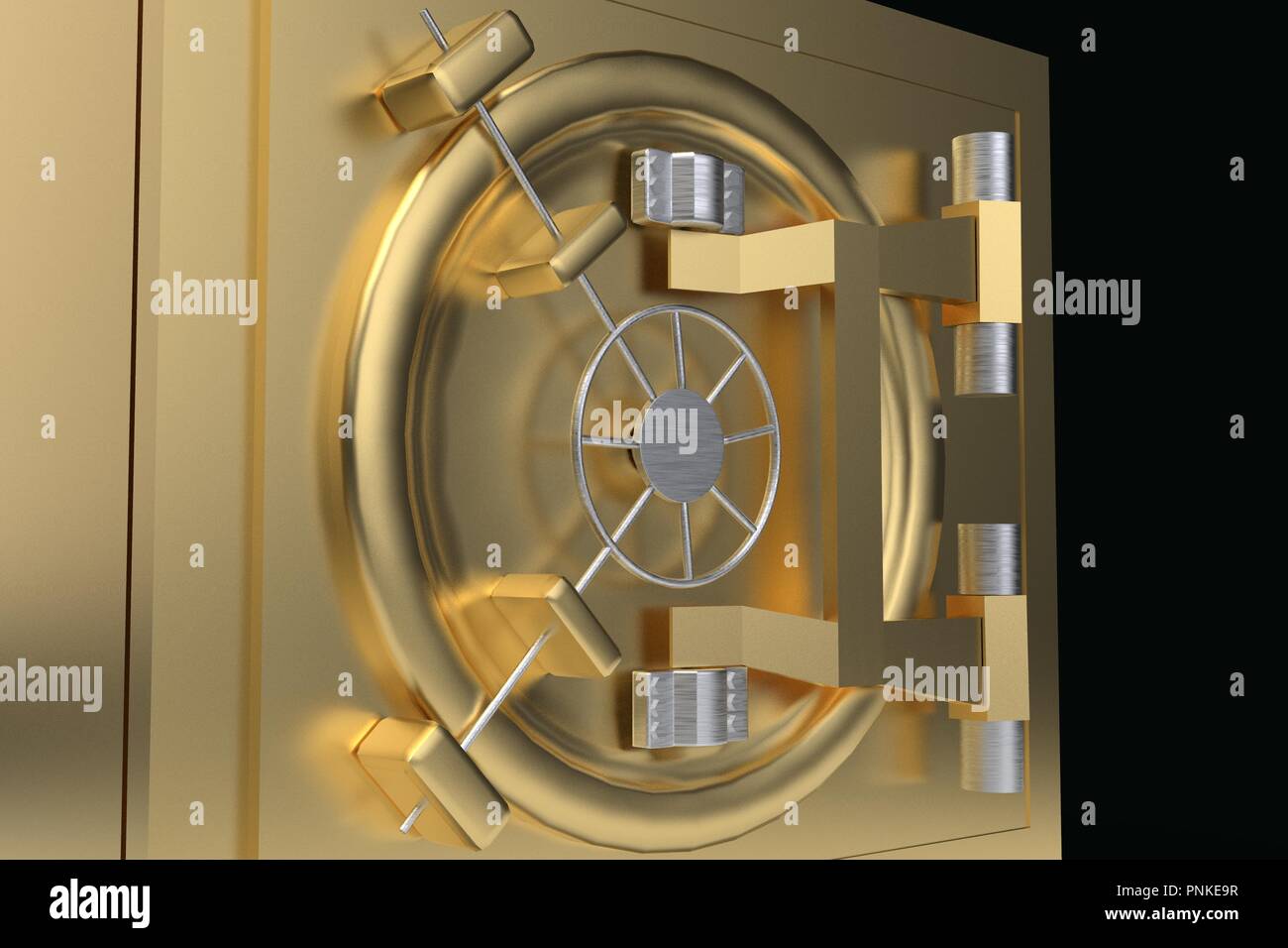 Security golden safe 3D rendering isolated on black background Stock ...