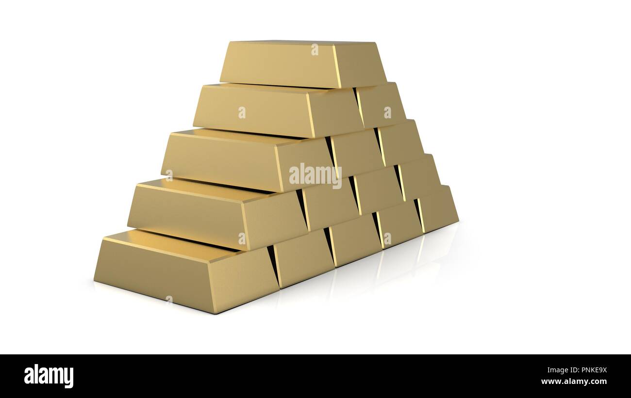 Gold bars pyramid 3D rendering isolated on white background Stock Photo ...