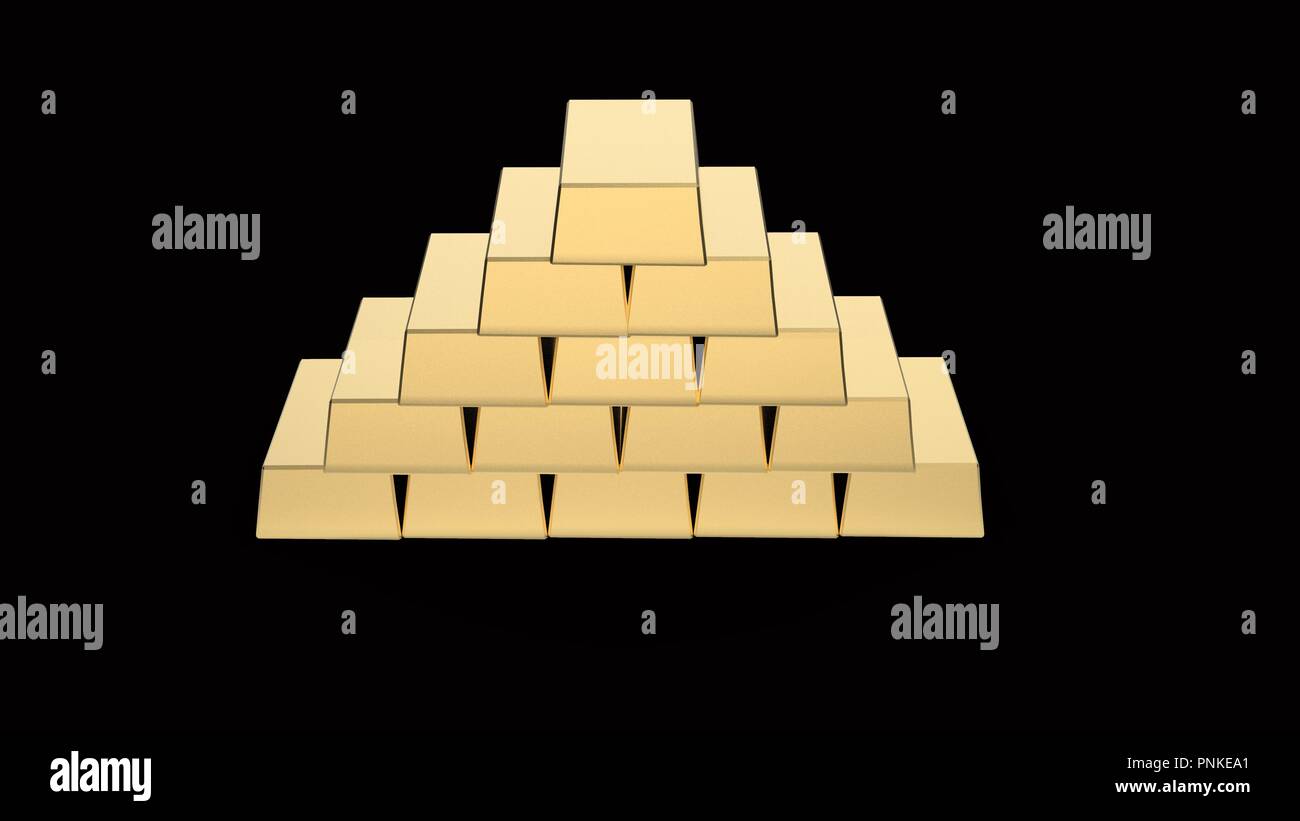 Gold bars pyramid 3D rendering Isolated on a black background Stock Photo - Alamy