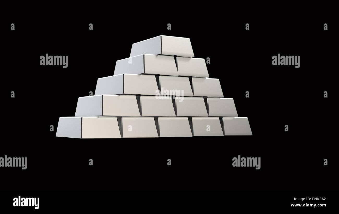 Silver bars pyramid 3D rendering Isolated on a black background Stock ...