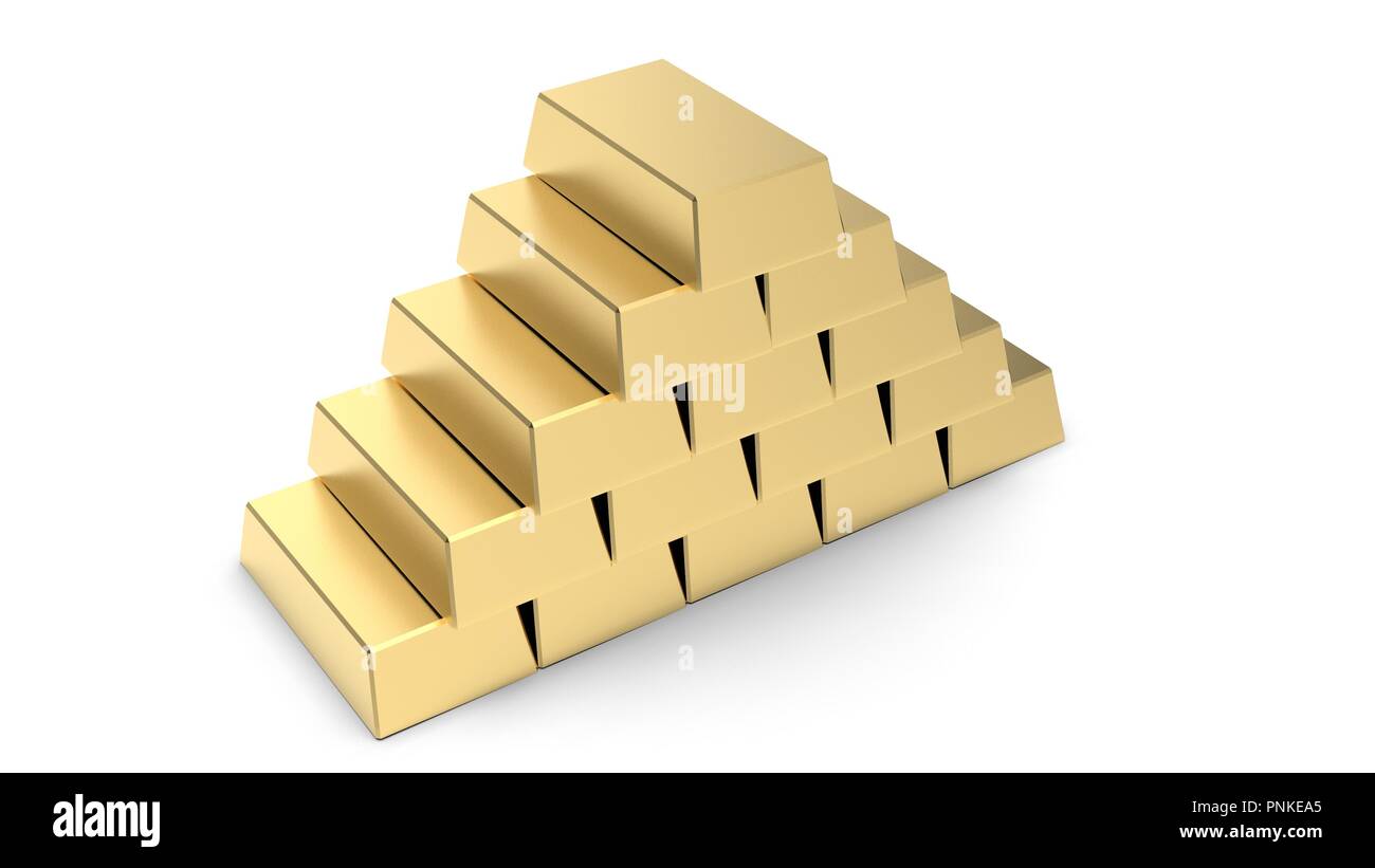 Gold bars pyramid 3D rendering isolated on white background Stock Photo - Alamy