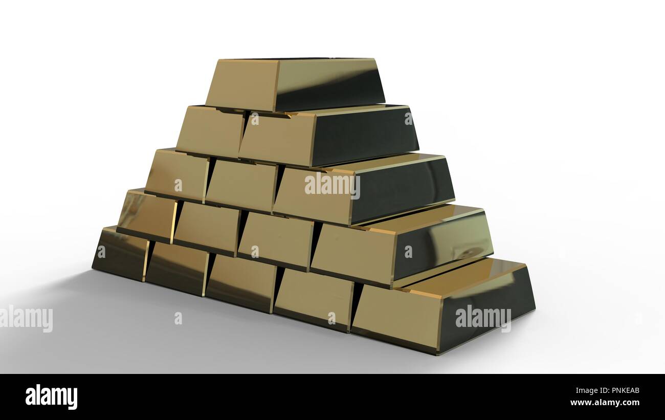 Gold bars pyramid 3D rendering isolated on white background Stock Photo - Alamy
