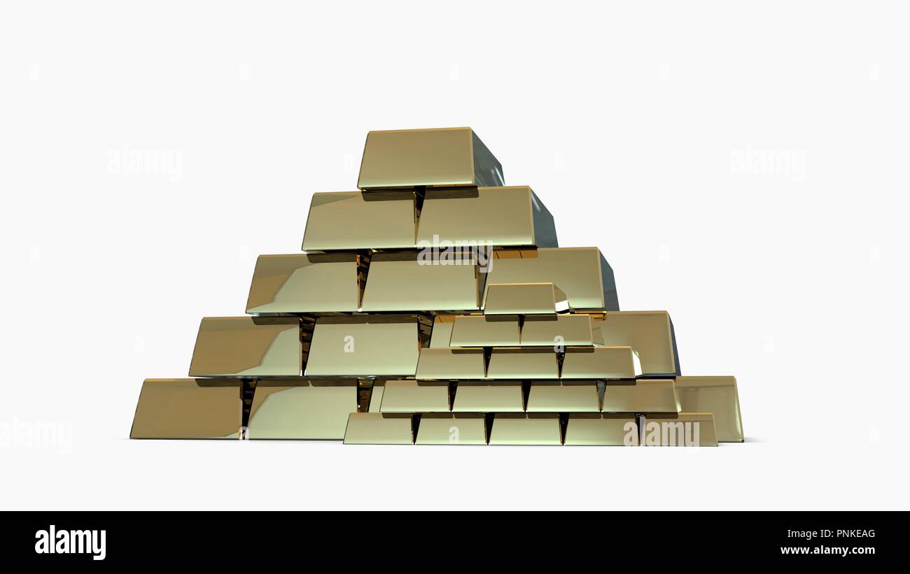 Gold bars pyramid 3D rendering isolated on white background Stock Photo - Alamy