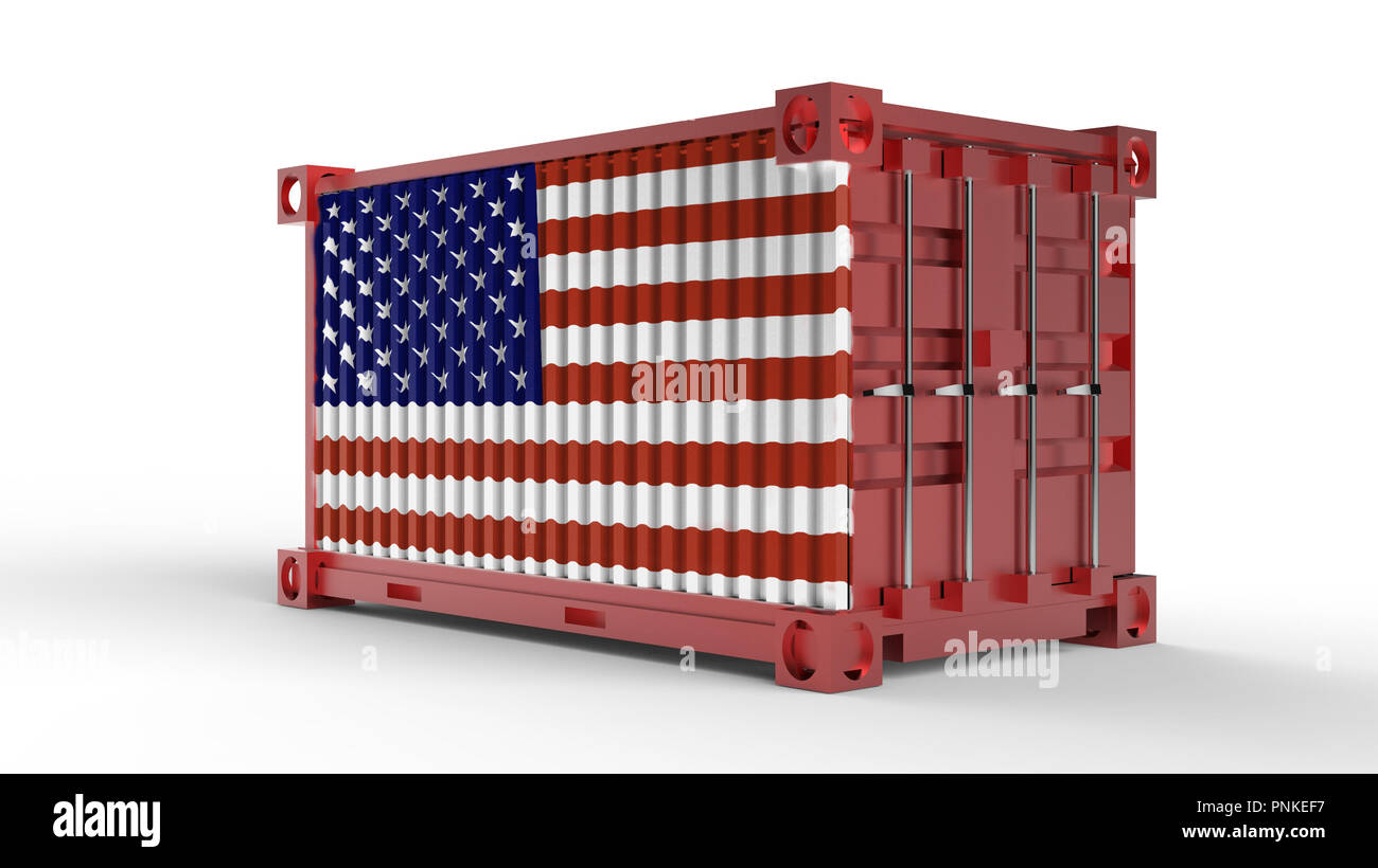 3d rendering of a shipping cargo container with USA Flag isolated on ...