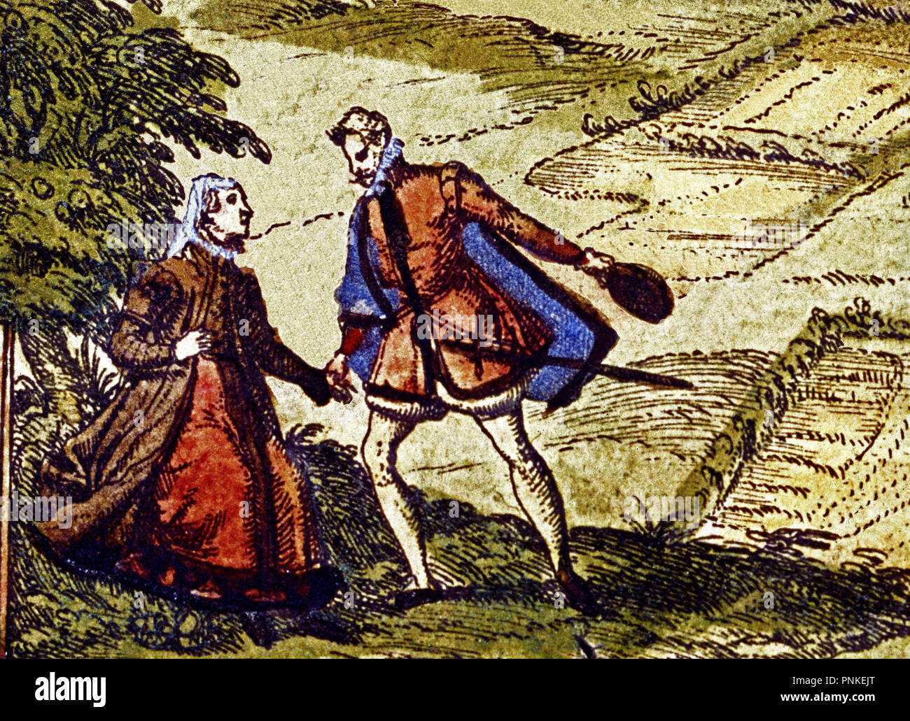 CIVITATES ORBIS TERRARUM - BARCELONA - DETALLE - CABALLERO CORTEJANDO A ...