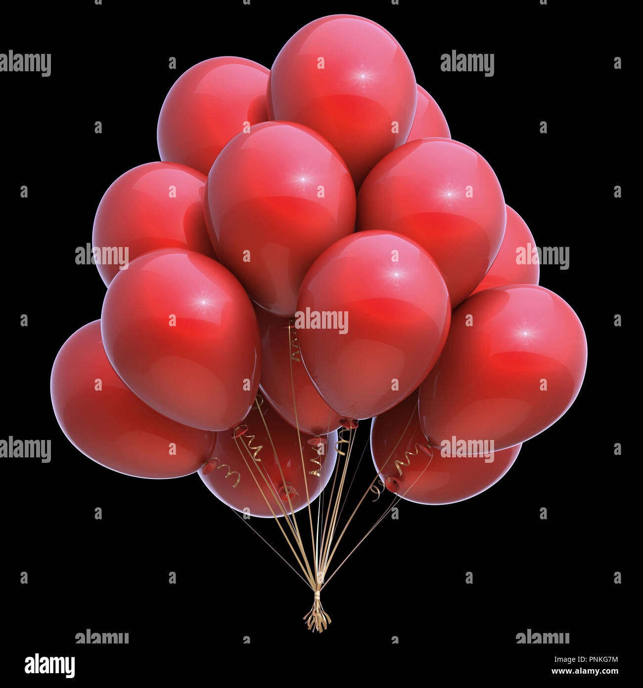 3d illustration of red party balloons birthday decoration glossy ...