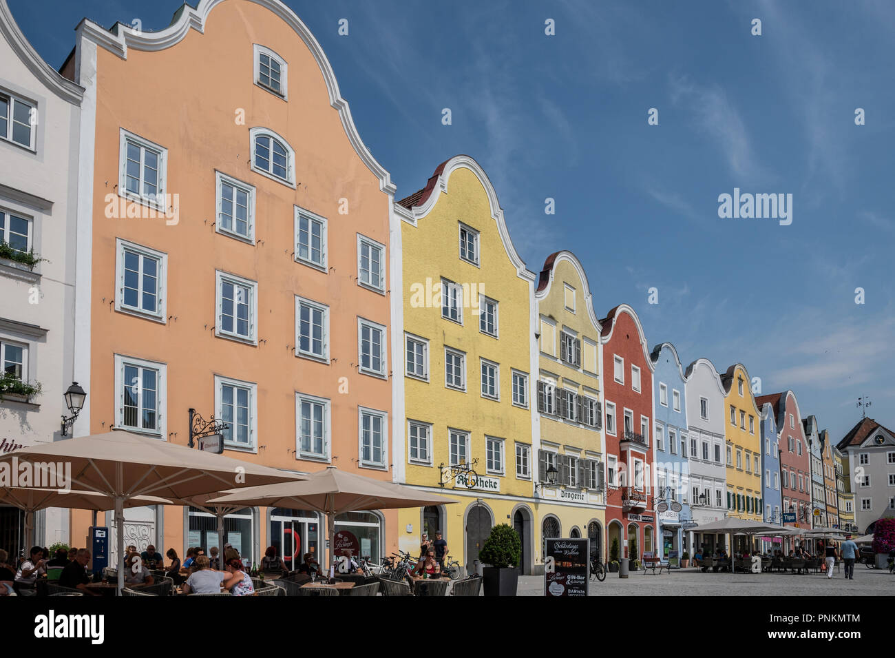 Colorful Baroque buildings in Scharding, Austria Stock Photo - Alamy