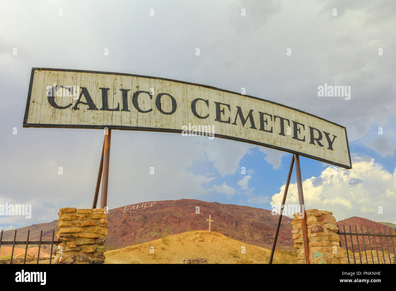 Entrance to Calico Ghost Town Cemetery. The mining town of Calico is ...