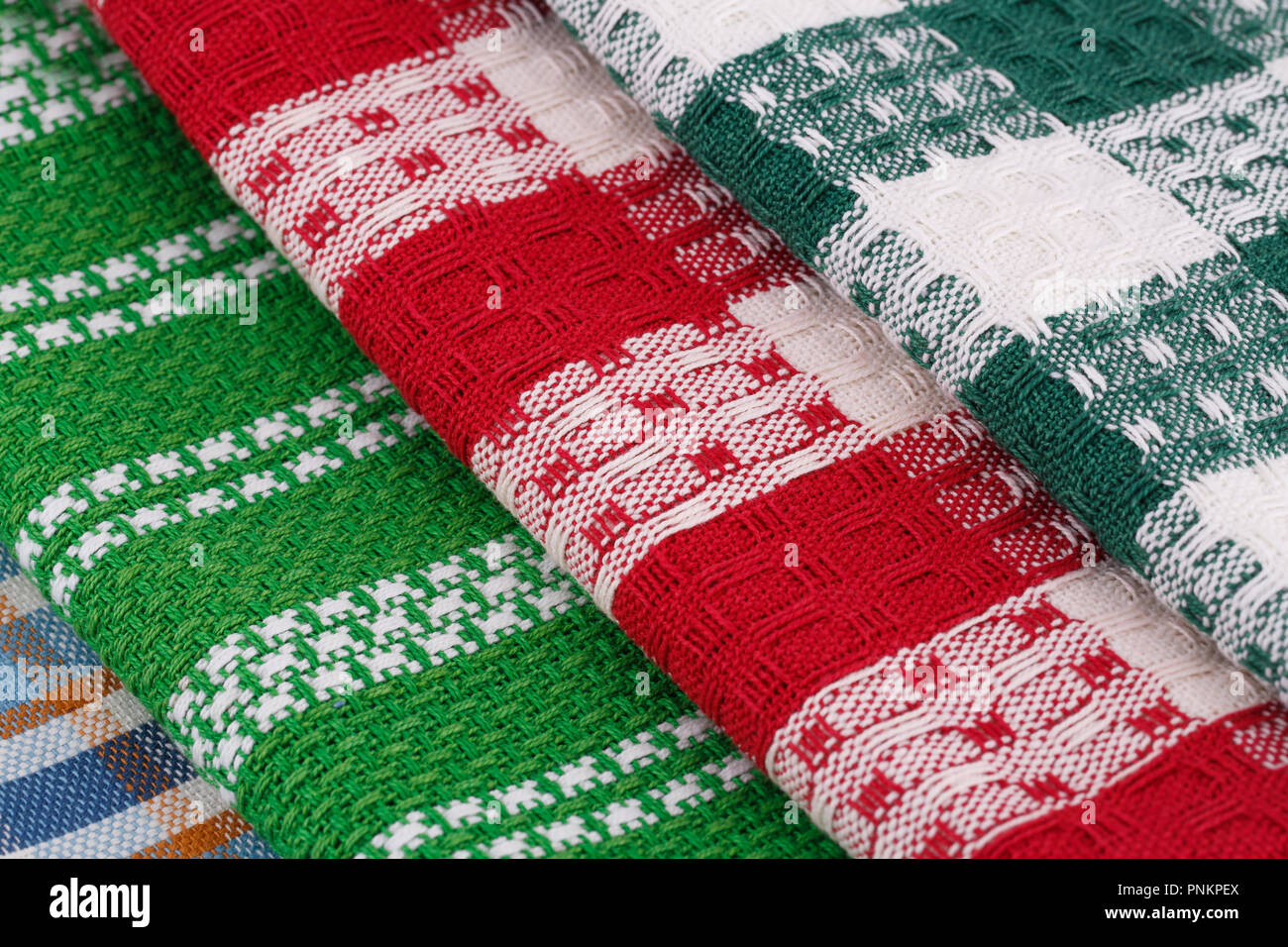Colorful kitchen towels closeup picture Stock Photo - Alamy
