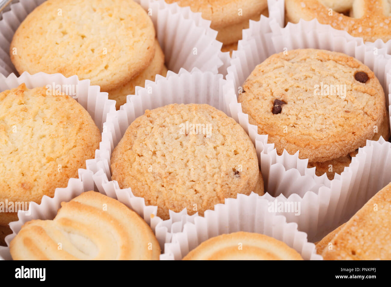 Round cookies in box closeup picture Stock Photo - Alamy