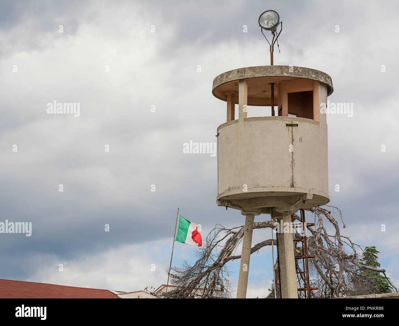 Reinforced concrete guard tower in a former military barracks Stock ...