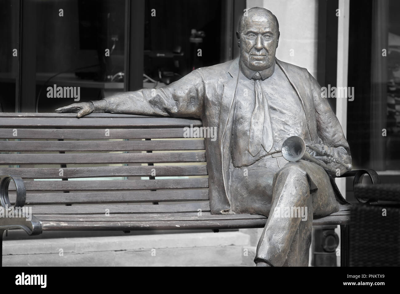Metal statue of Malcolm Arnold, composer and local lad, in the ...