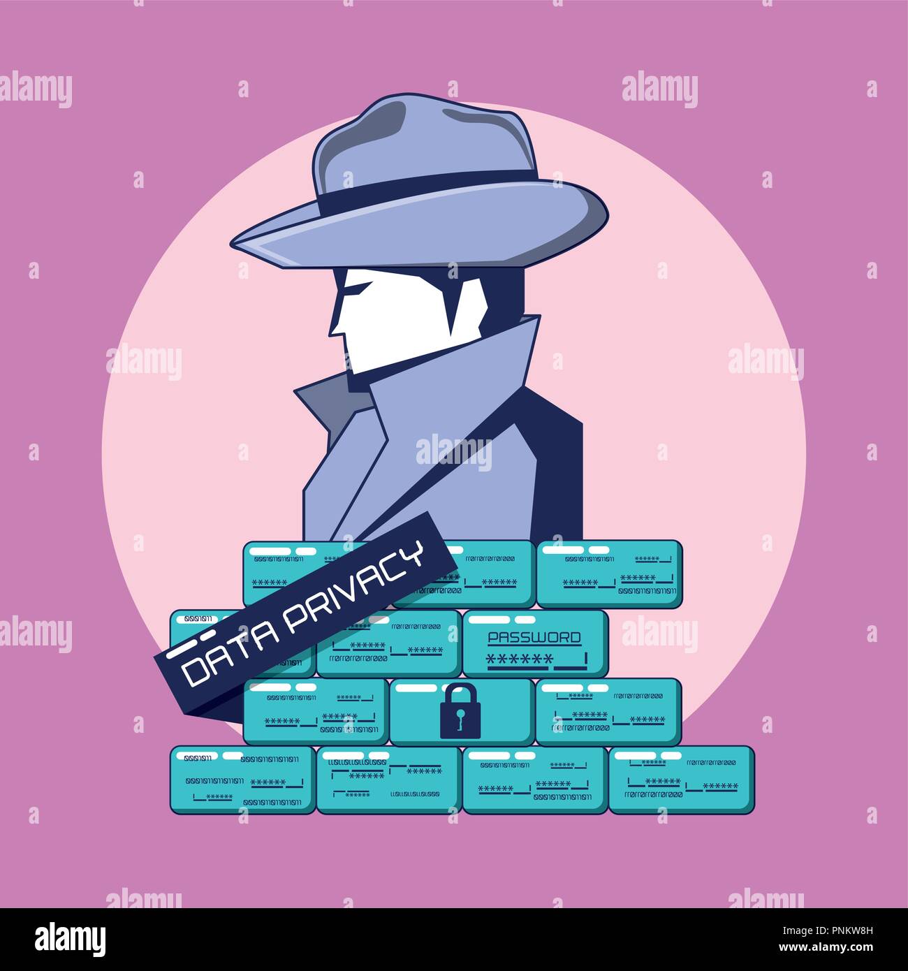 investigator with wall data privacy vector illustration design Stock ...