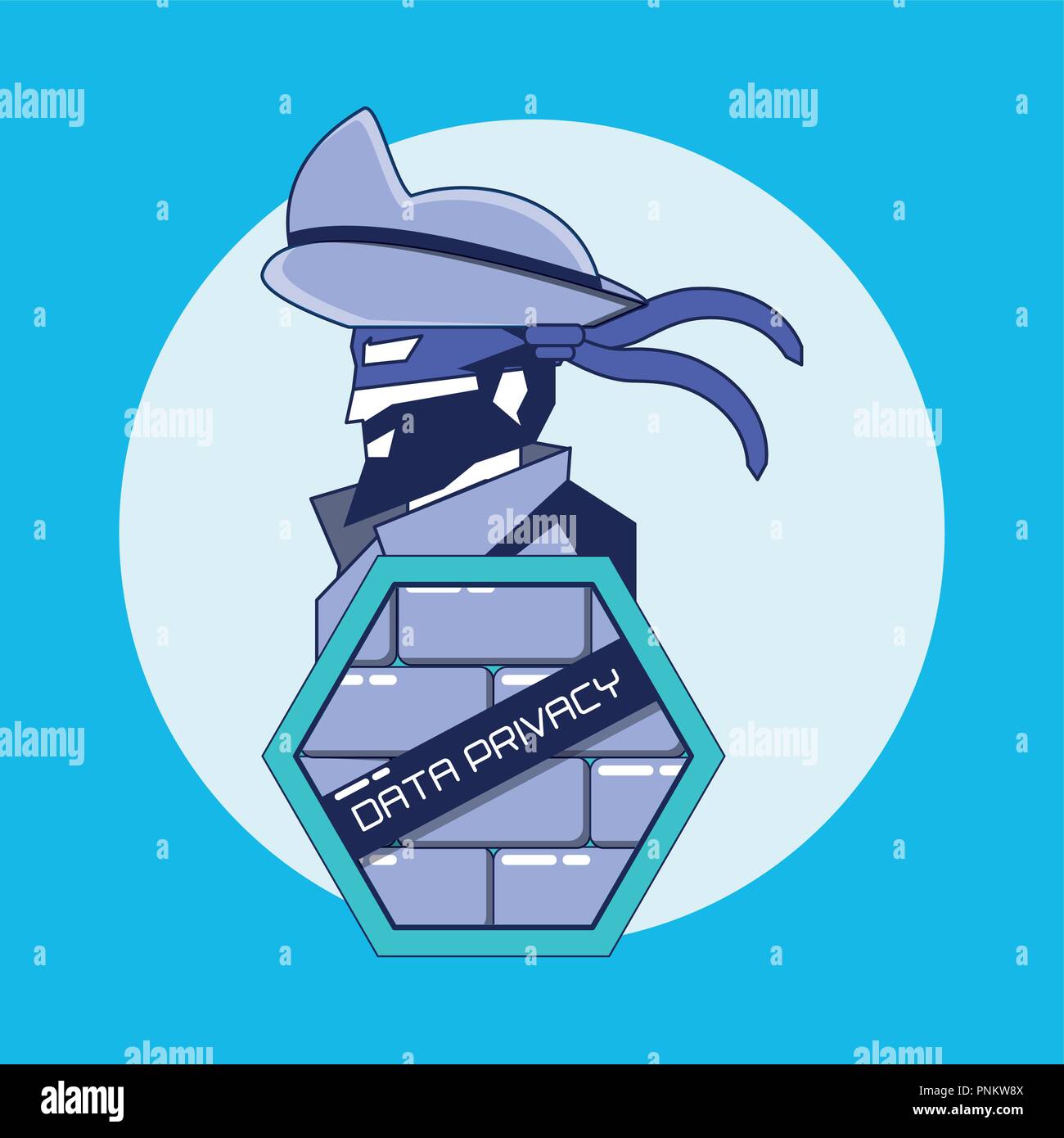 cyber pirate with wall data privacy vector illustration design Stock ...