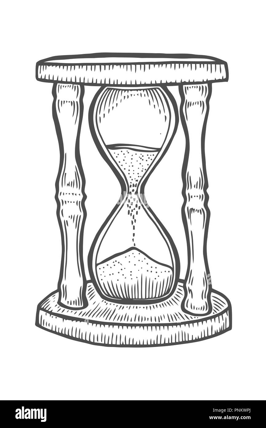 Hourglass illustration, drawing, engraving, ink, line art, vector ...