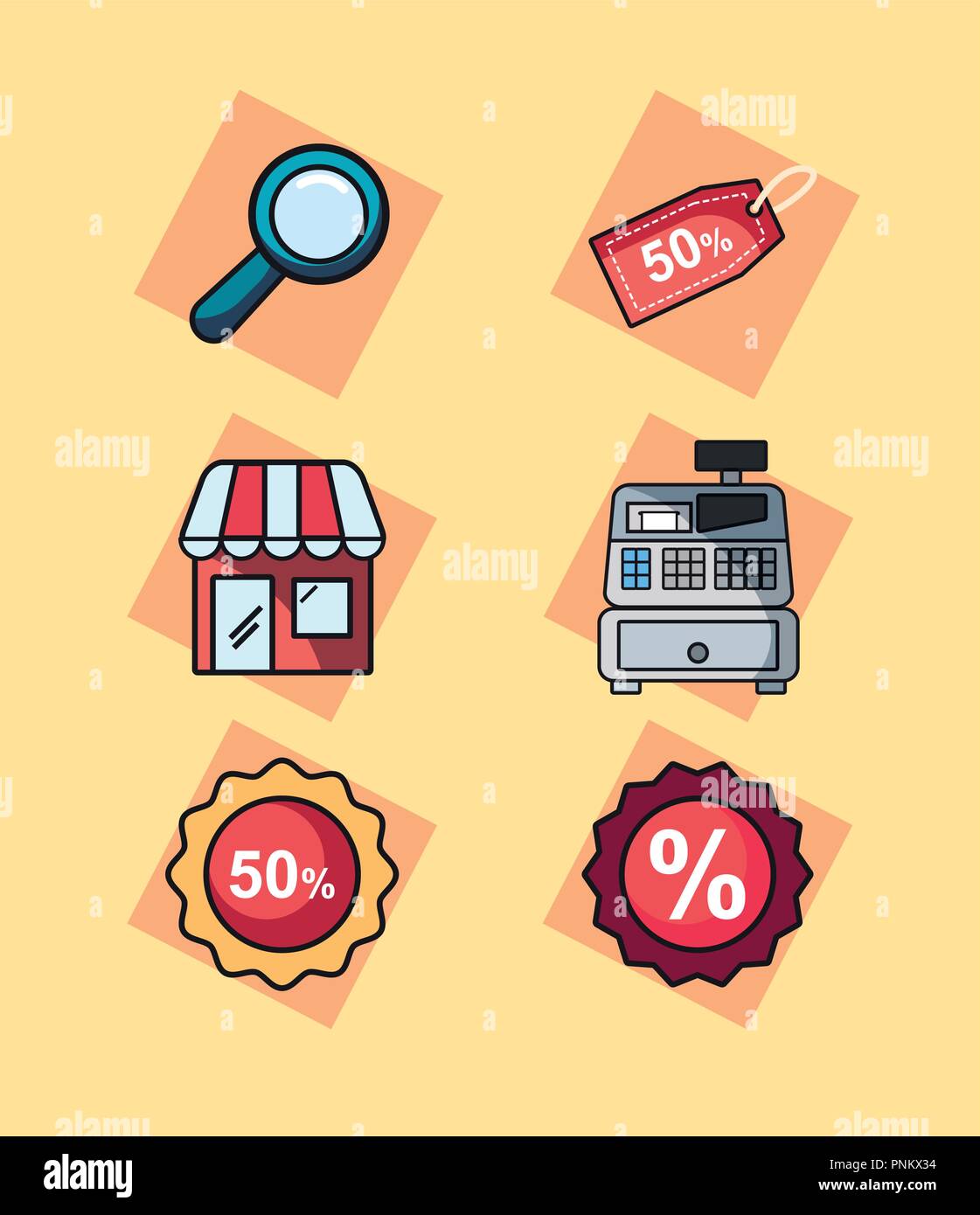 icon set of shopping and discount over yellow background, vector ...