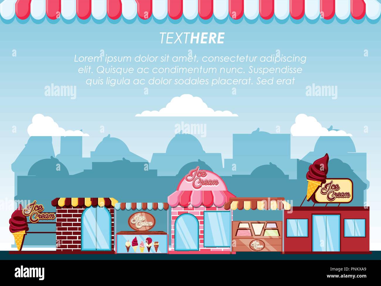 ice cream shop set buildings facades vector illustration design Stock ...