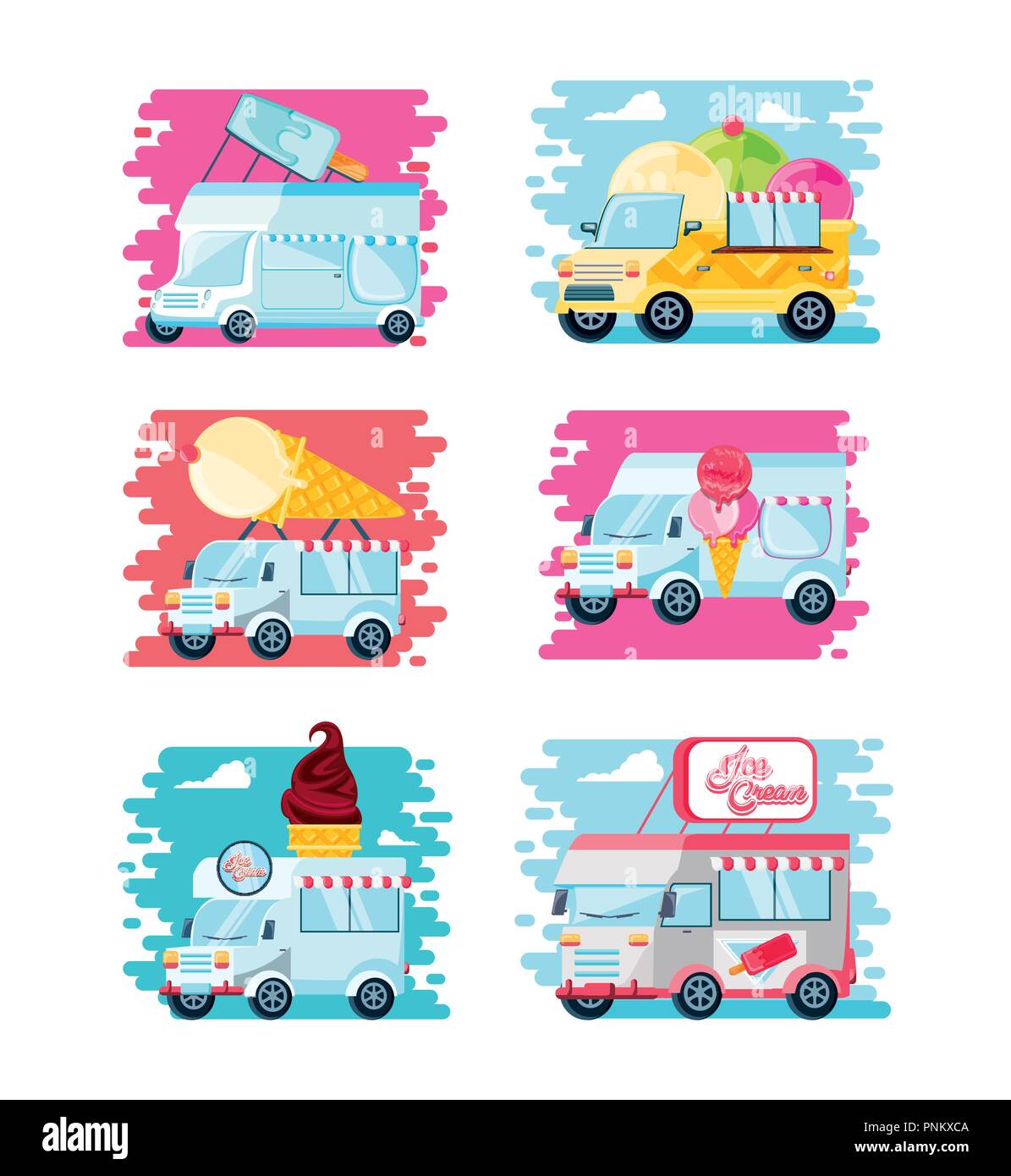 ice cream shop set vans vector illustration design Stock Vector Image ...