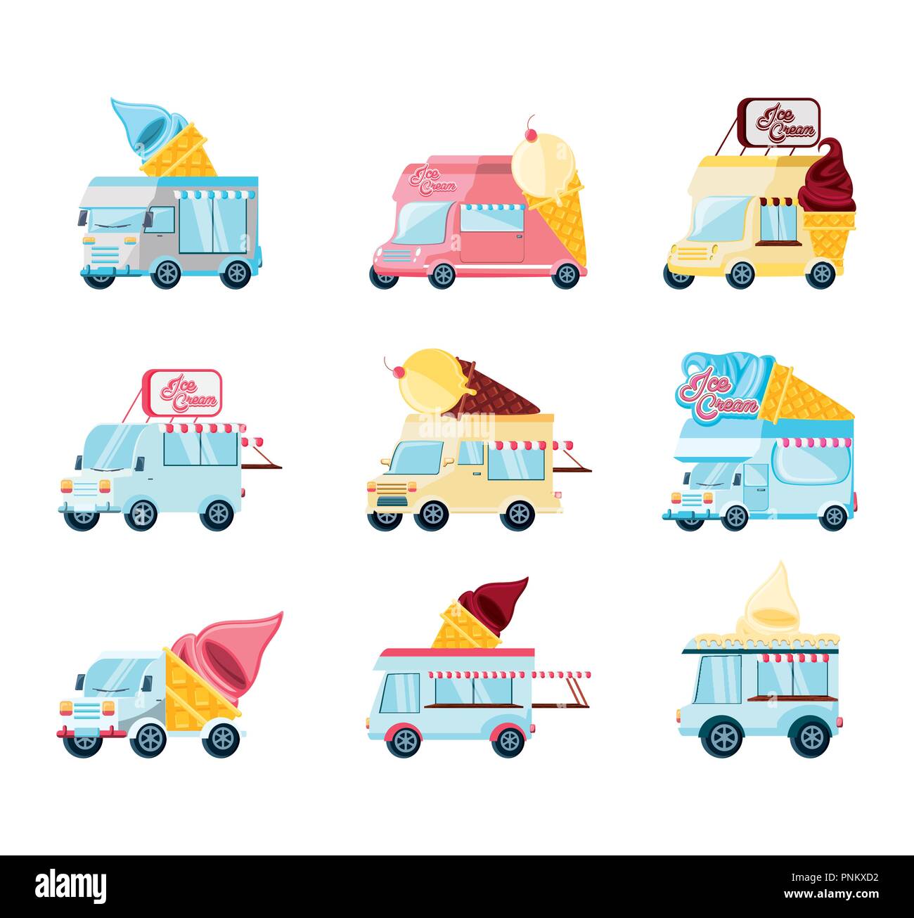 ice cream shop set vans vector illustration design Stock Vector Image ...