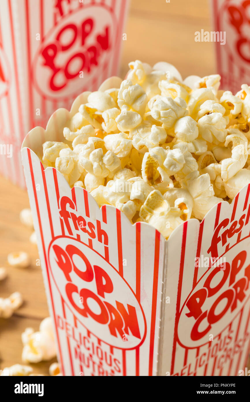 Classic Buttery Movie Theater Popcorn with Salt in a Bag Stock Photo ...