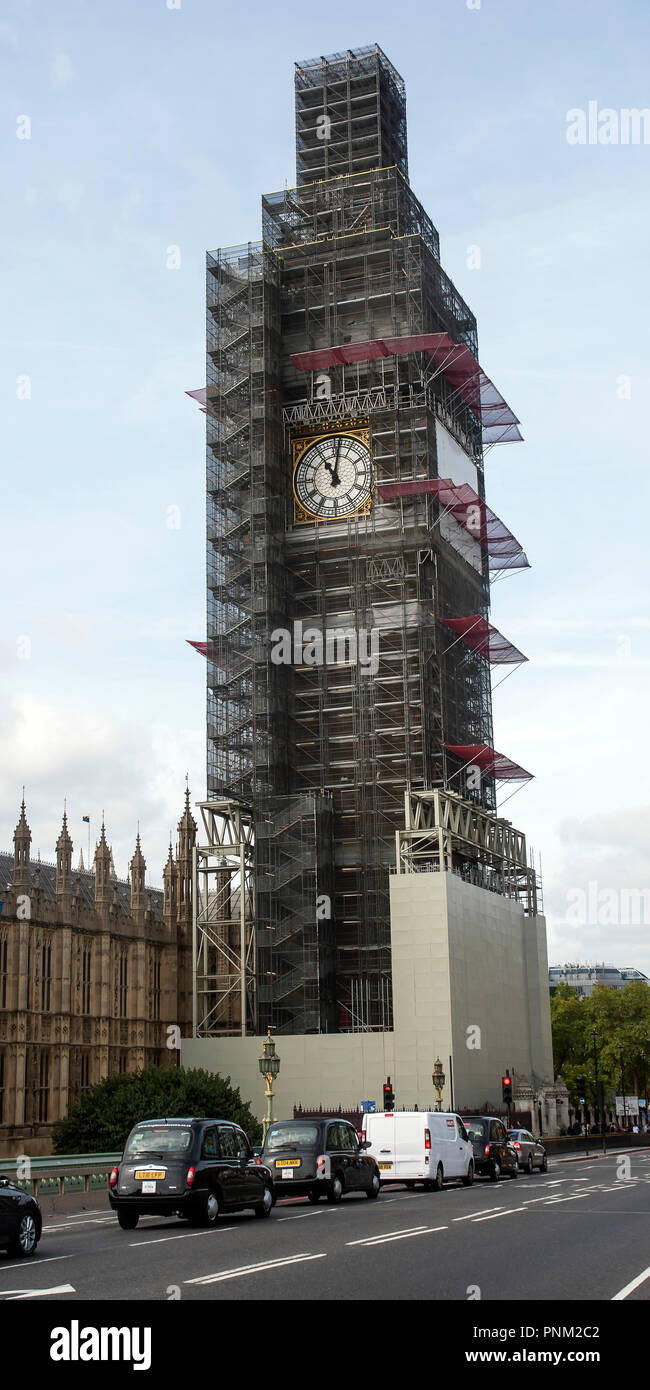 Scaffolding around the Elizabeth Tower and Big Ben, Westminster, London ...