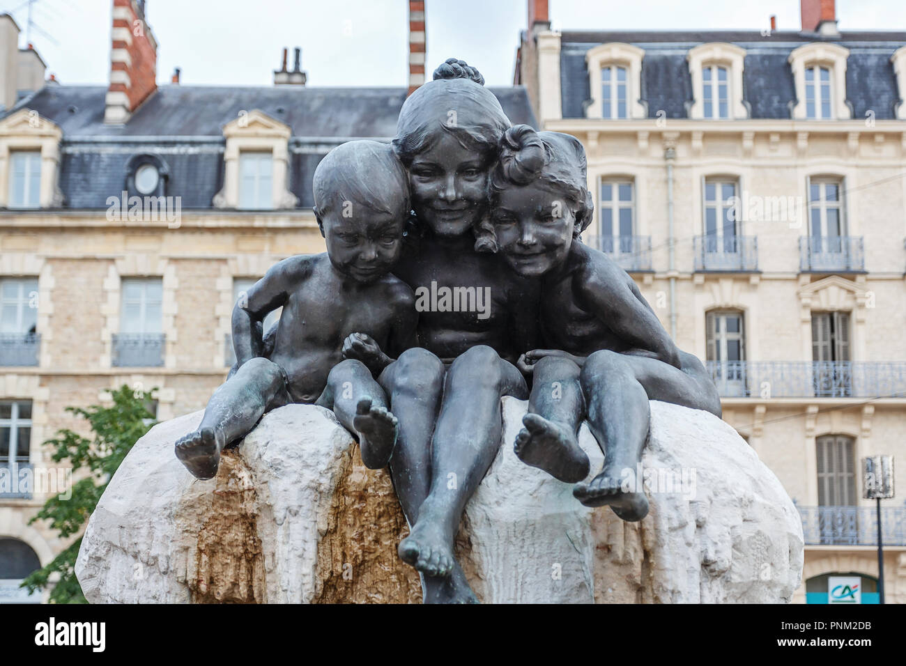 DIJON, FRANCE - AUGUST 10, 2017: Fountain in the Darcy square in Dijon ...