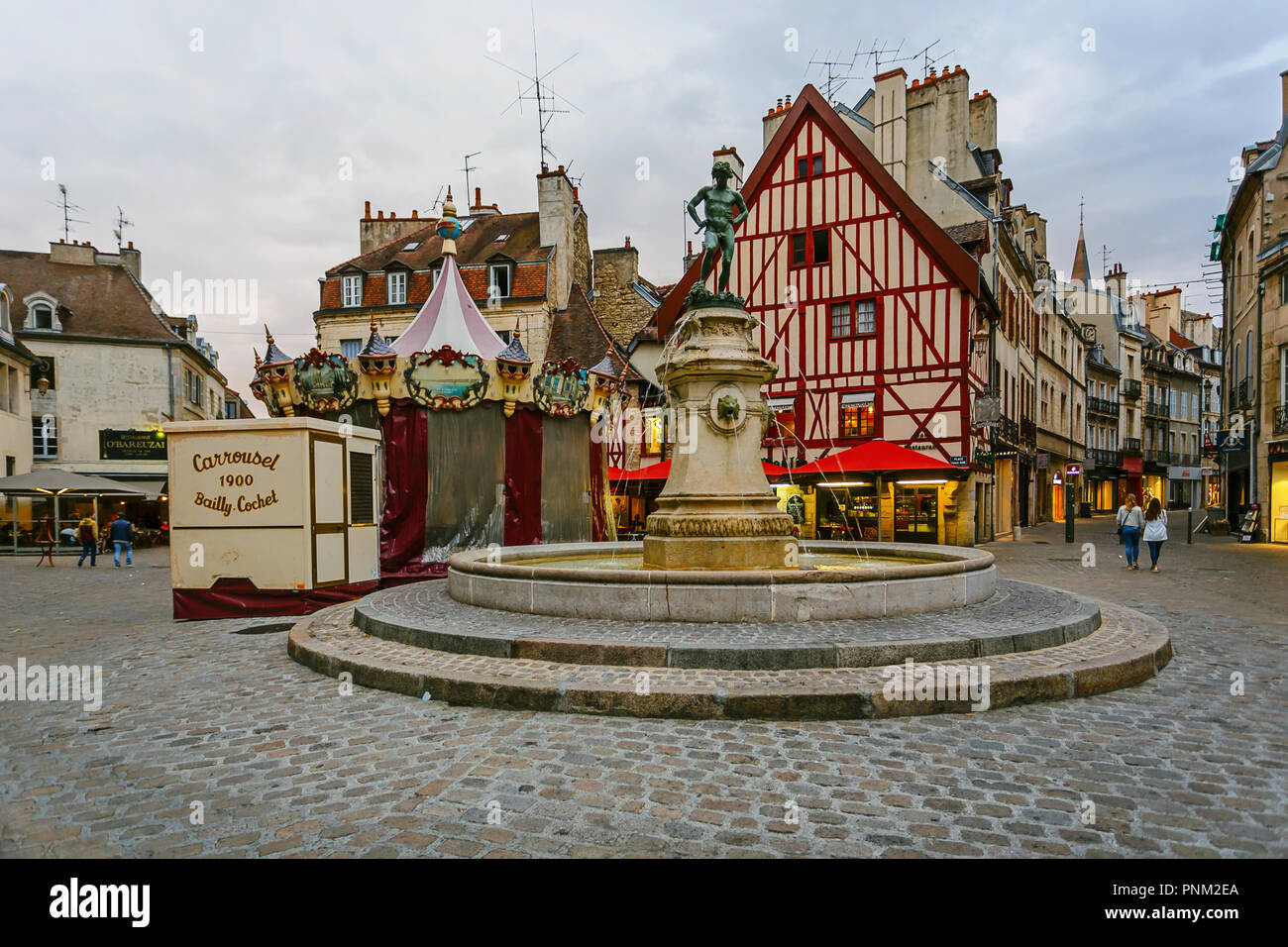 DIJON, FRANCE - AUGUST 10, 2017: The Francois-Rude Square and the wine ...